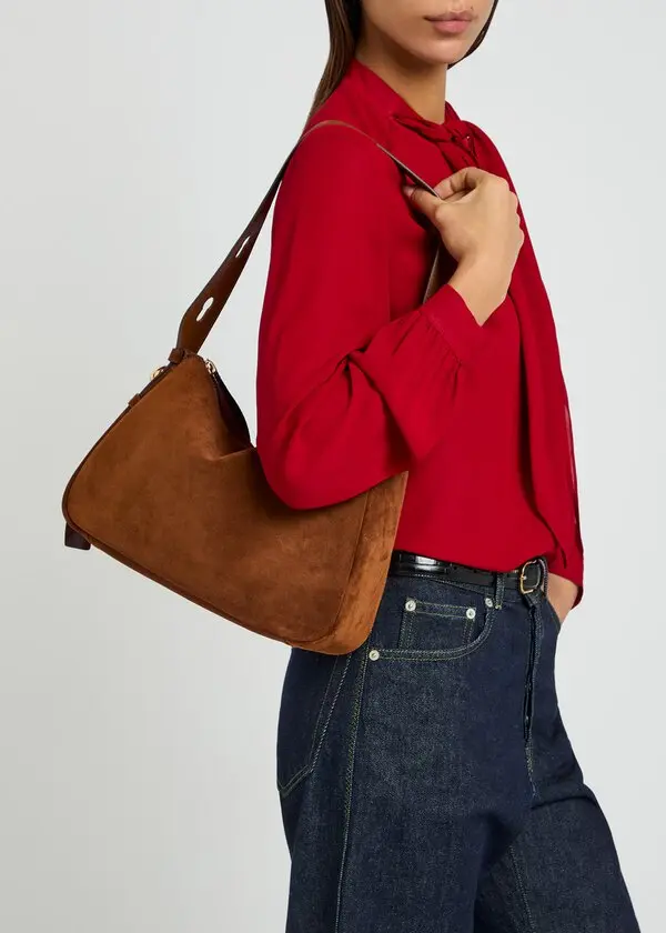Tory Burch Romy Suede Shoulder Bag - Caramel