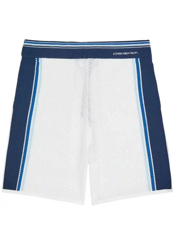 Casablanca Panelled Knit Shorts - White And Blue
