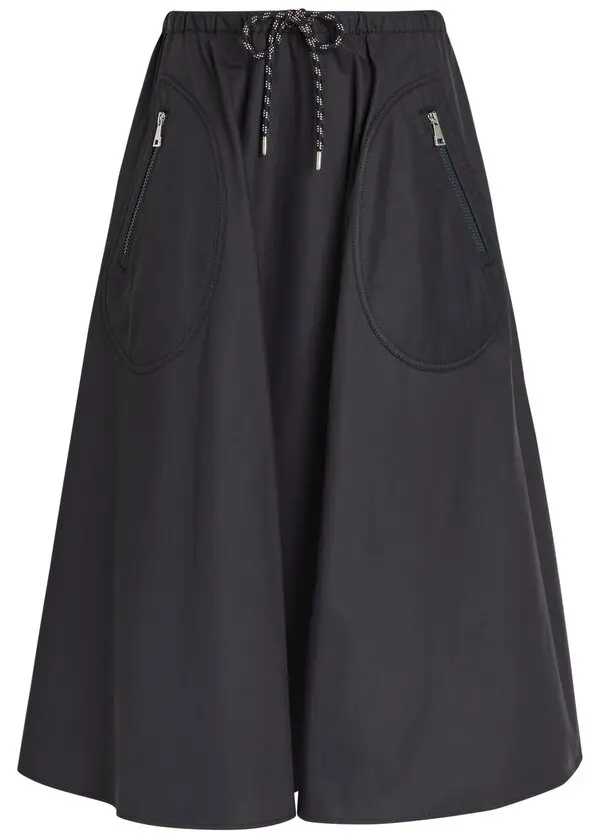 Moncler Drawstring Cotton-blend Poplin Midi Skirt - Navy