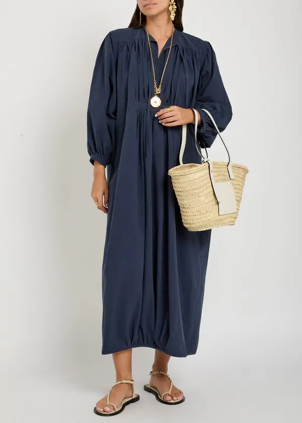LES VACANCES D'IRINA Pleated Cotton Midi Dress