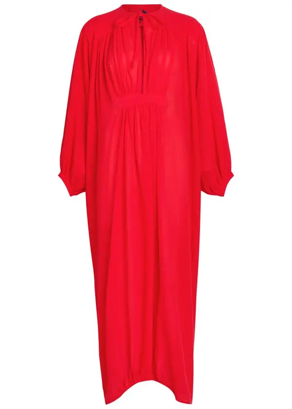 LES VACANCES D'IRINA Hazy Nipple Pleated Cotton Midi Dress - Red