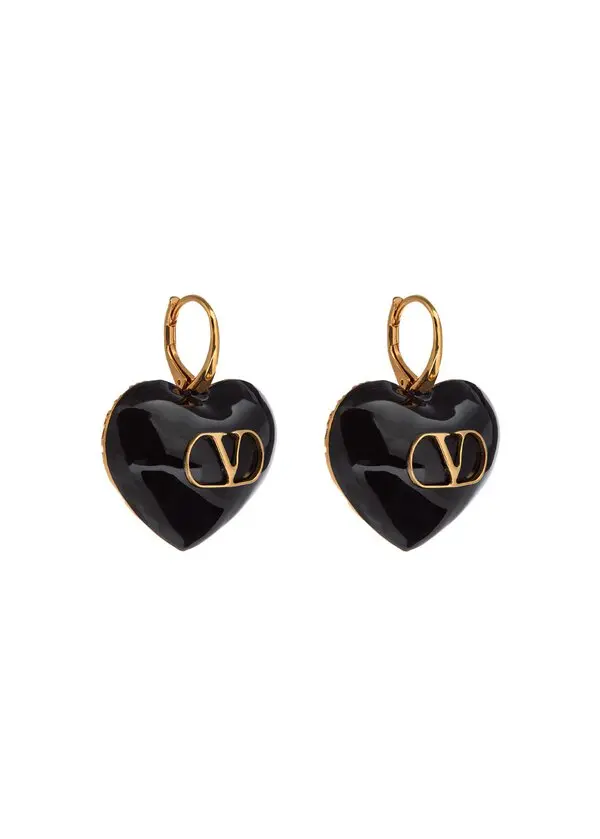 Valentino Garavani Coeur Royal Enamelled Heart Earrings - Black