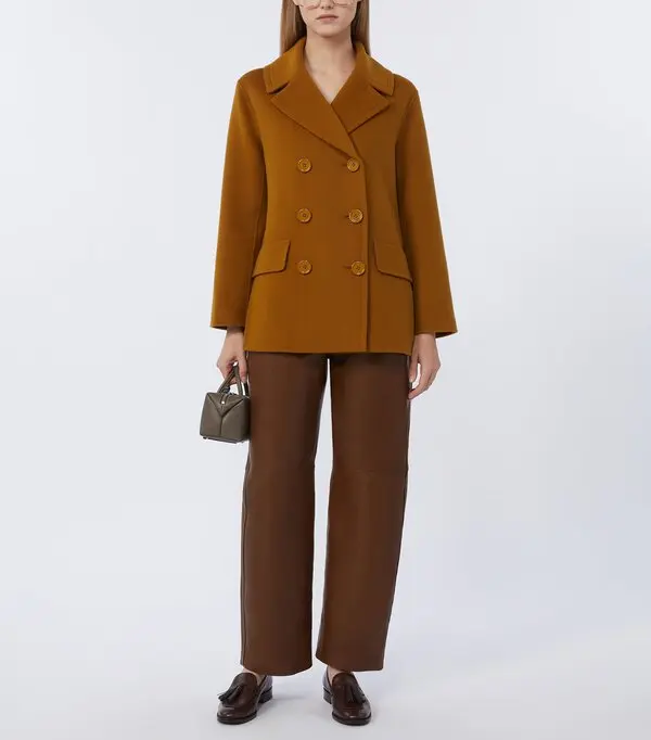 Max Mara Virgin Wool Double-breasted Pea Coat - Yellow