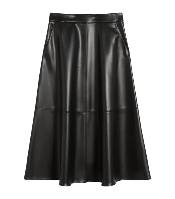 Max Mara Faux Leather Midi Skirt - Black