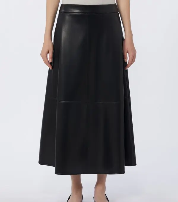 Max Mara Faux Leather Flared Midi Skirt - Black