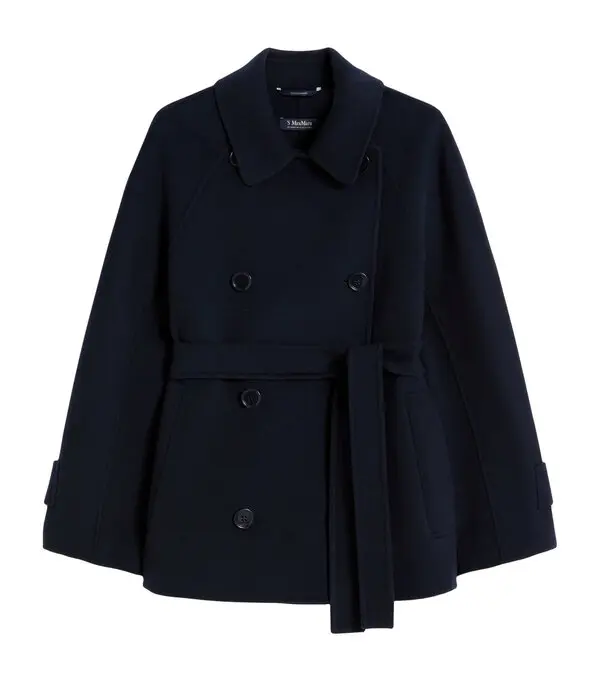 Max Mara Virgin Wool Belted Jacket - Blue