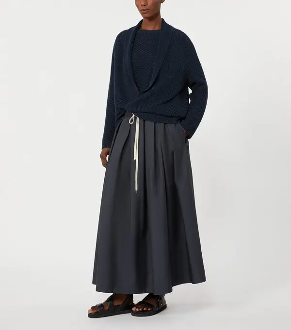 Max Mara Cotton Pleated Pineta Midi Skirt - Blue