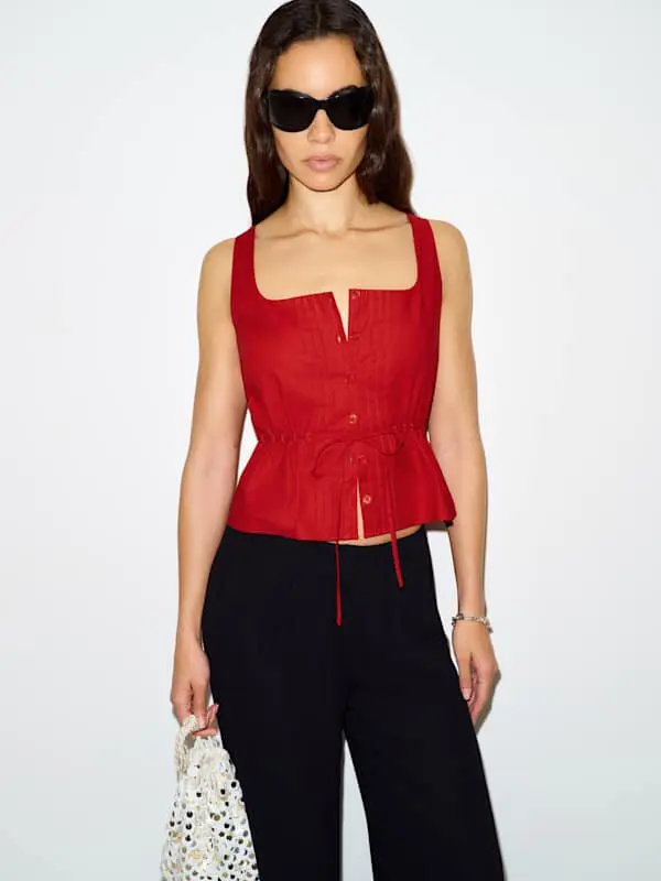 REFORMATION Elowen Top With Square Neckline And Button Front - Red