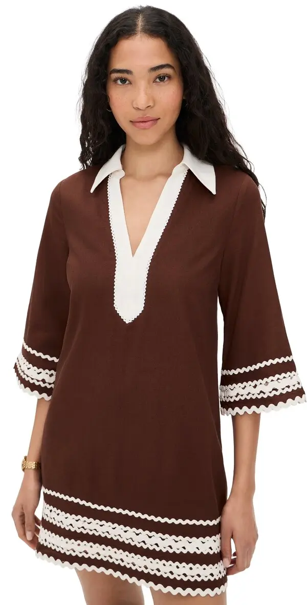 English Factory Color Block Shirt Mini Dress - Brown