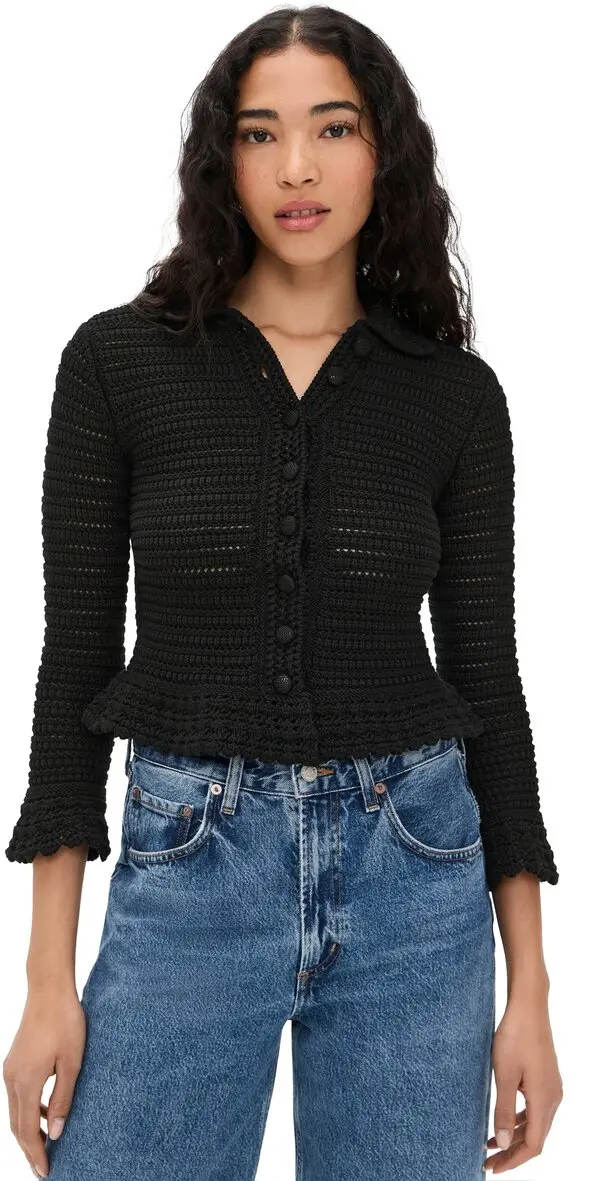 Madewell Pointelle Knit Peplum Cardigan - Jet Black