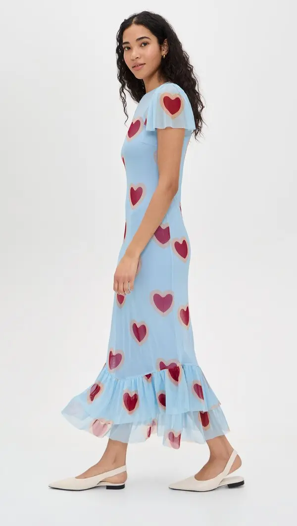 NEVER FULLY DRESSED Katie Heart Mesh Maxi Dress