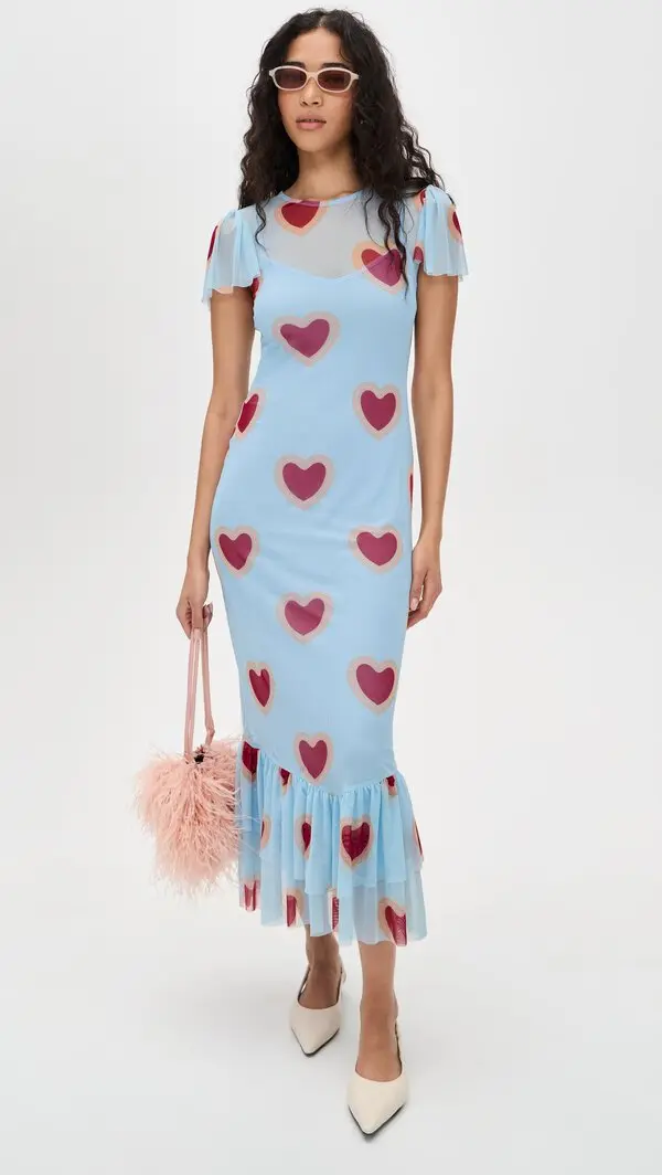 NEVER FULLY DRESSED Katie Heart Mesh Maxi Dress