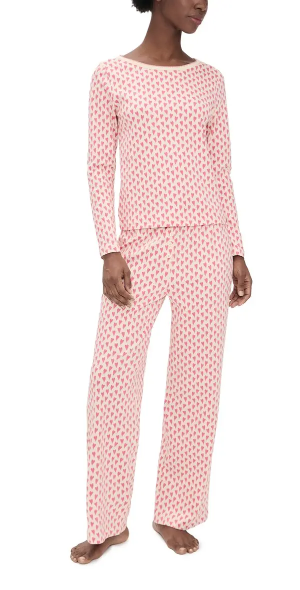 Morgan Lane Ellie Pajama Set - Love Floats Print In Love Pink