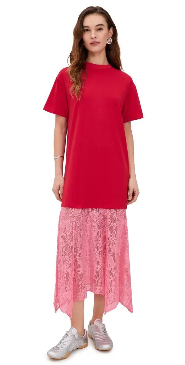 NEVER FULLY DRESSED Cara T-shirt Dress - Red & Pink