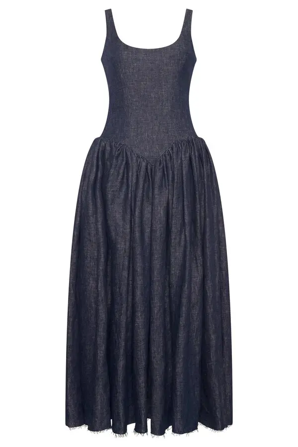 Gabriela Hearst Isai Dress In Stone Washed Linen - Denim