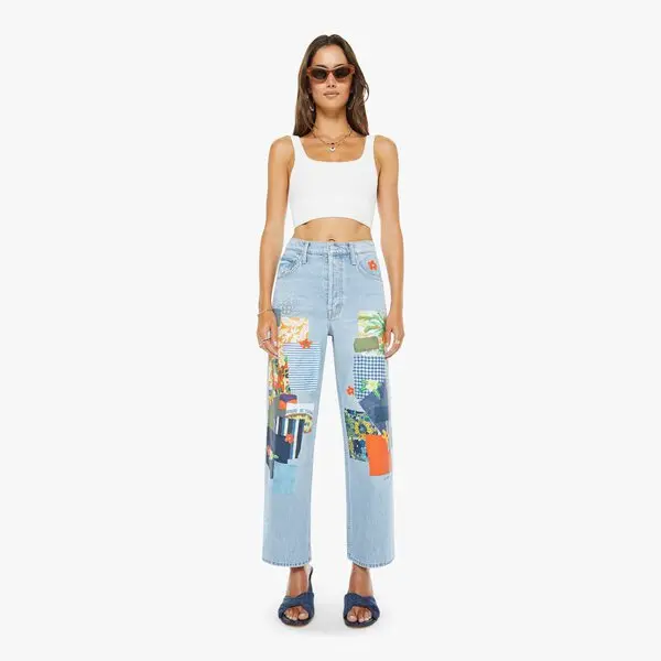 MOTHER High Waisted Spinner Flood Jeans - Light Blue