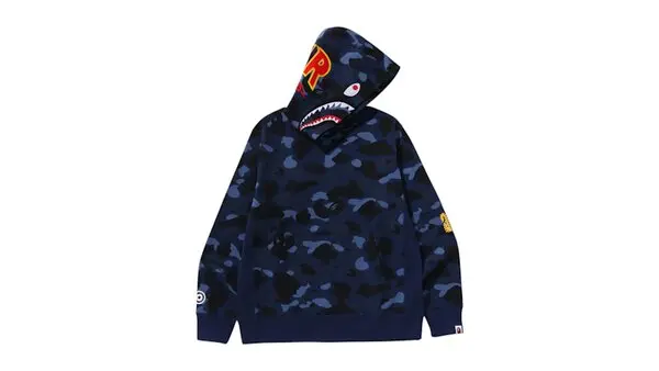 A BATHING APE Camo 2nd Shark Pullover Hoodie - Navy Blue