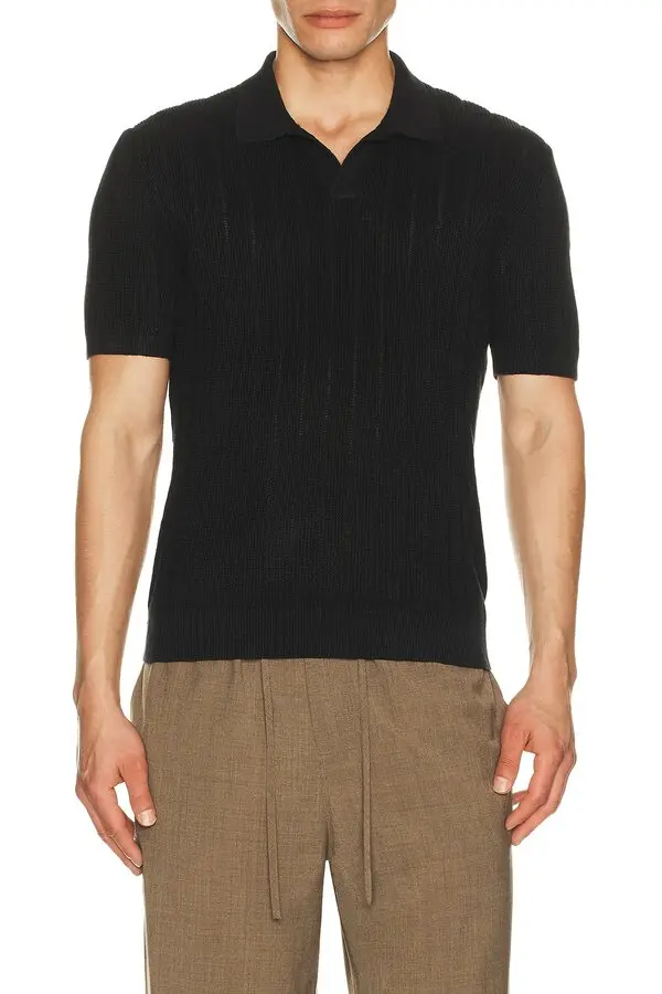 Polo Ralph Lauren Short Sleeve Linen Johnny Collar Sweater - Polo Black