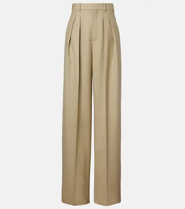 Saint Laurent Wool And Silk Wide-leg Pants - Beige
