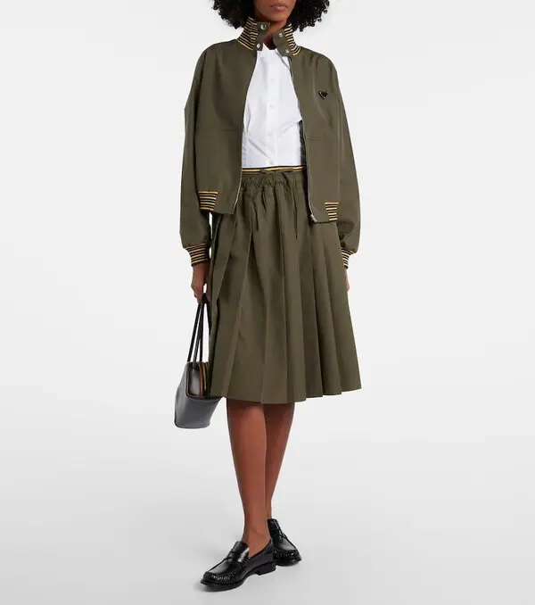 Prada Pleated Poplin Midi Skirt - Green