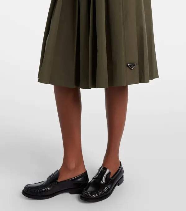 Prada Pleated Poplin Midi Skirt - Green