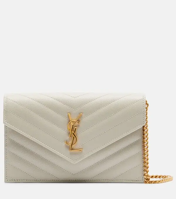 Saint Laurent Cassandre Envelope Leather Wallet On Chain - White