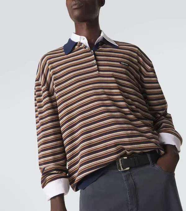 Miu Miu Striped Virgin Wool Polo Sweater