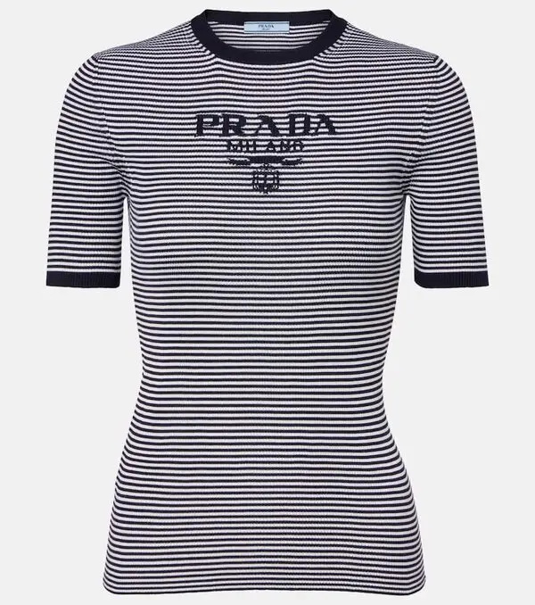 Prada Logo Striped Silk Sweater - Blue
