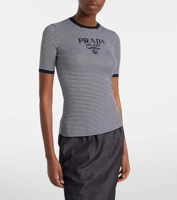 Prada Logo Striped Silk Sweater