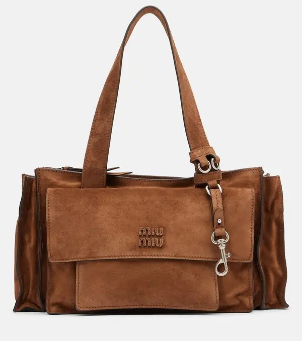 Miu Miu Utilitarian Suede Shoulder Bag - Brown