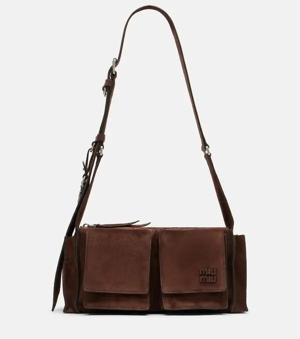 Miu Miu Utilitaire Suede Shoulder Bag - Brown