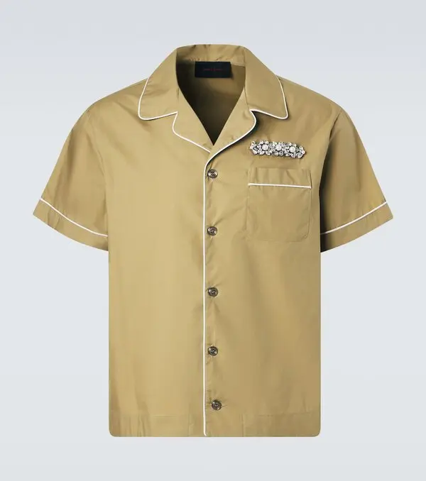 Simone Rocha Embellished Cotton Bowling Shirt - Beige