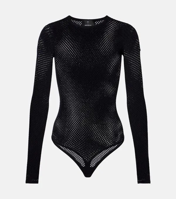 Wardrobe.NYC Open-knit Wool-blend Bodysuit - Black