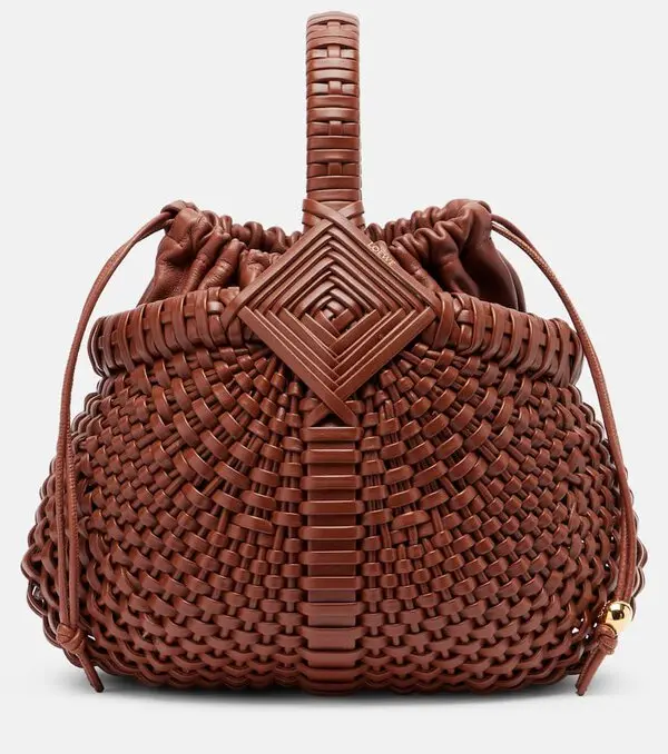 Loewe Diamond Round Mini Leather Basket Bag - Brown