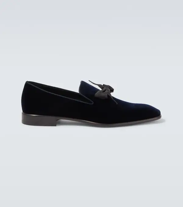CHRISTIAN LOUBOUTIN December First Bow-detail Velvet Loafers - Blue