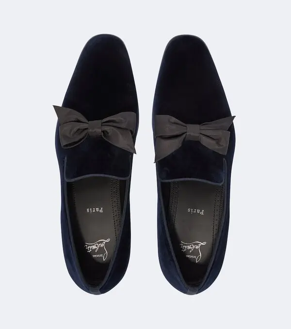 CHRISTIAN LOUBOUTIN December First Bow-detail Velvet Loafers - Blue