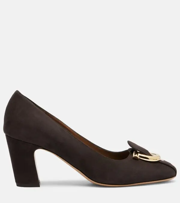 FERRAGAMO Gancini Suede Pumps - Brown