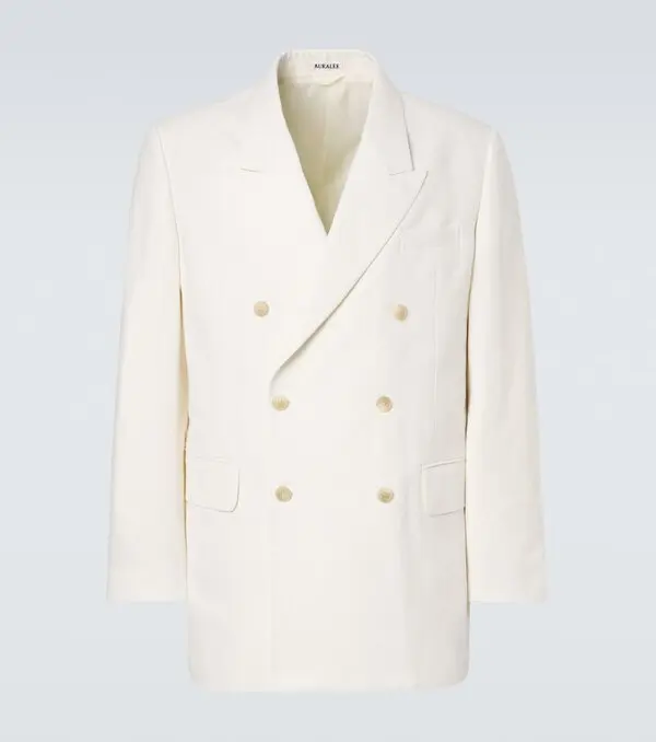 Auralee Double-breasted Wool, Cotton, And Linen Blazer - White