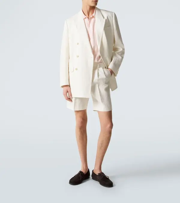 Auralee Double-breasted Wool, Cotton, And Linen Blazer - White