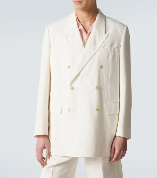 Auralee Double-breasted Wool, Cotton, And Linen Blazer - White