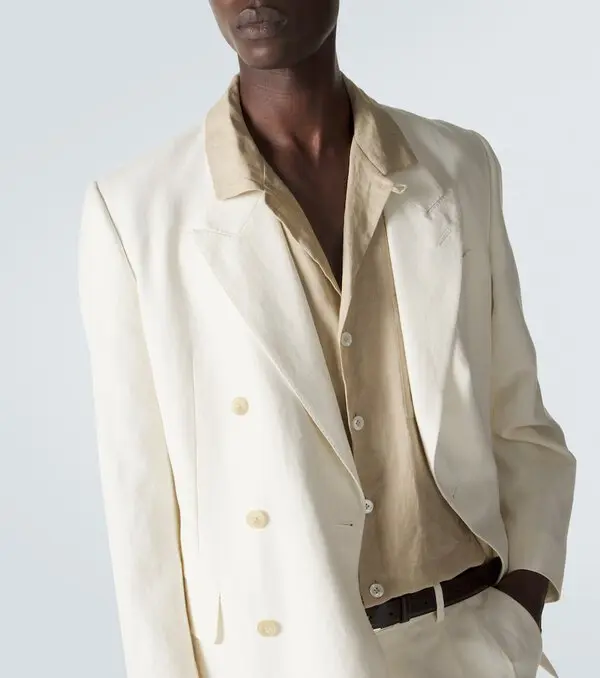 Auralee Double-breasted Wool, Cotton, And Linen Blazer - White