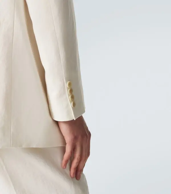 Auralee Double-breasted Wool, Cotton, And Linen Blazer - White