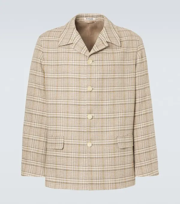 Auralee Checked Silk And Linen Tweed Jacket