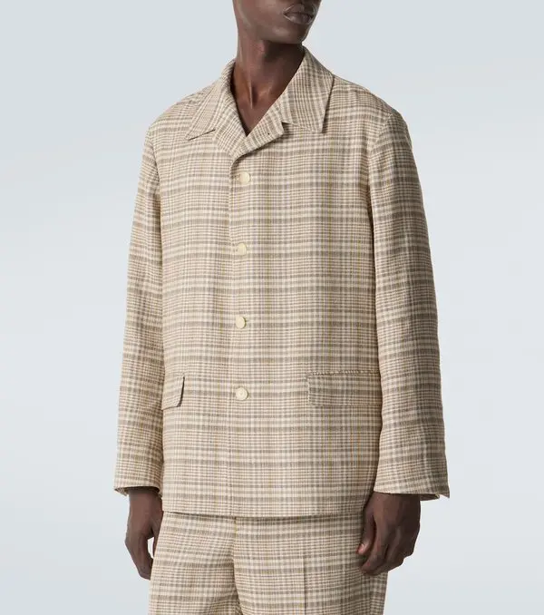 Auralee Checked Silk And Linen Tweed Jacket