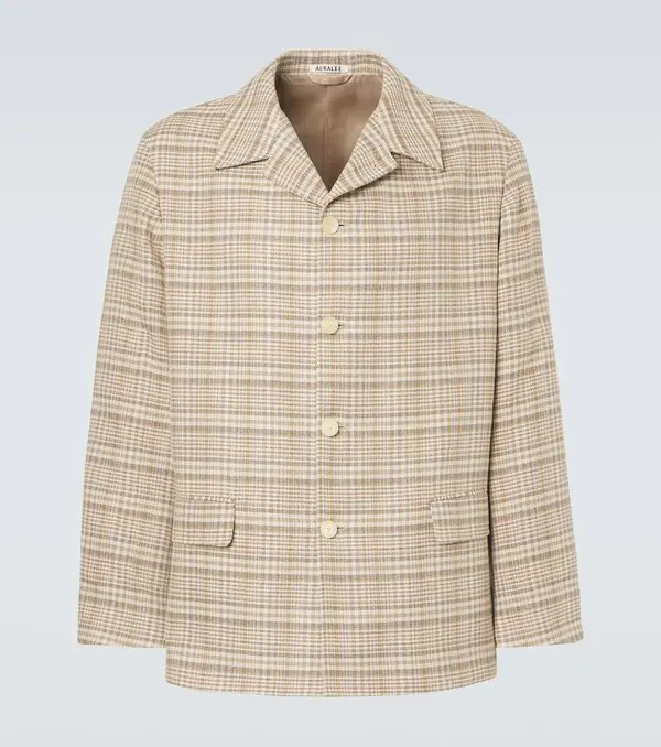 Auralee Checked Silk And Linen Tweed Jacket