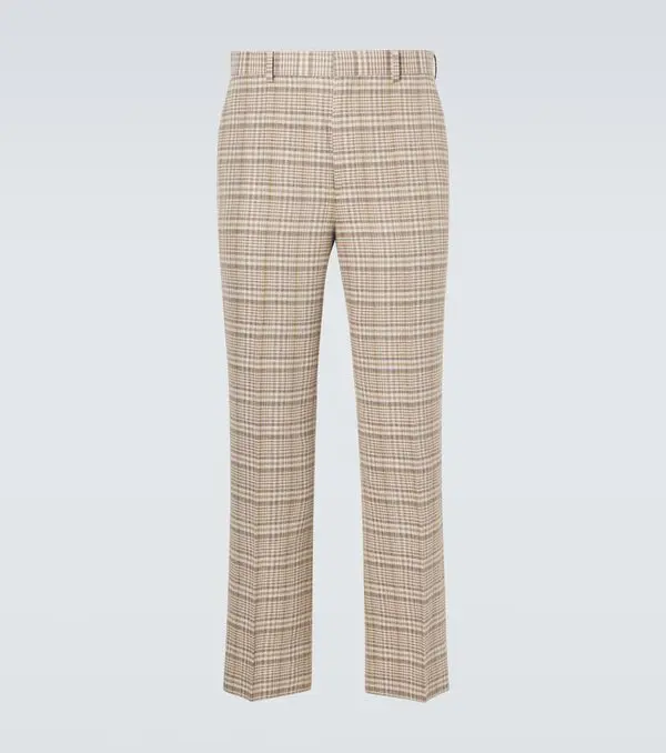 Auralee Checked Silk And Linen Tweed Straight Pants - Beige