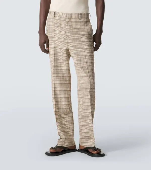 Auralee Checked Silk And Linen Tweed Straight Pants