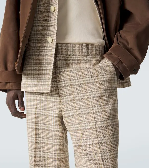 Auralee Checked Silk And Linen Tweed Straight Pants