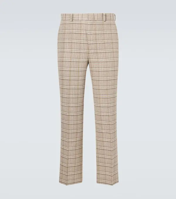 Auralee Checked Silk And Linen Tweed Straight Pants