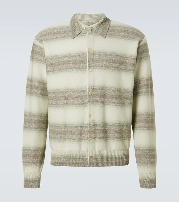 Auralee Striped Cotton And Silk Cardigan - Green